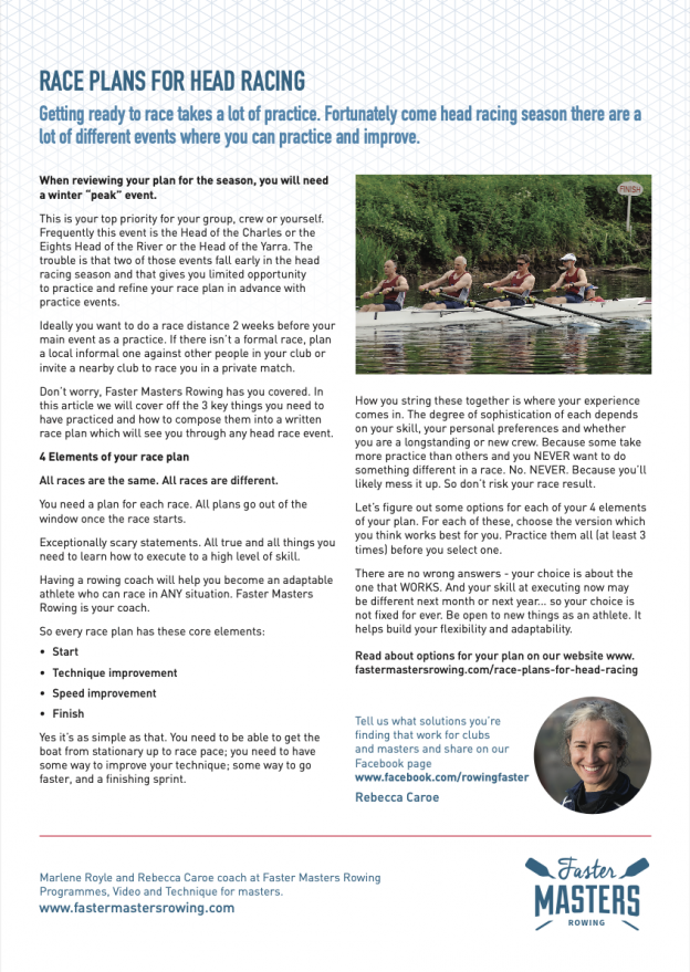 Race Plans for head racing - Faster Masters Rowing™